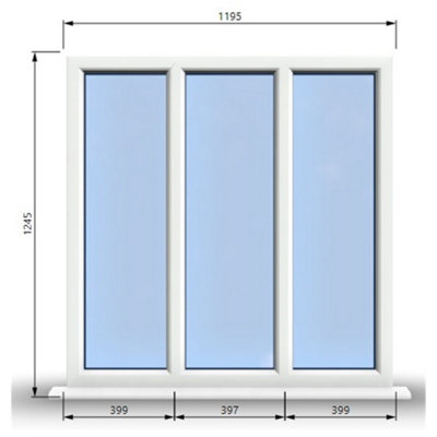 1195mm (W) x 1245mm (H) PVCu StormProof Casement Window - 3 Panes Non ...