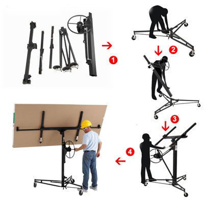 11ft Black Professional Mobile Drywall Hoist Plasterboard Lifter Caster ...