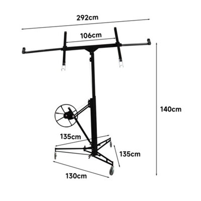 11ft Black Professional Mobile Drywall Hoist Plasterboard Lifter Caster ...
