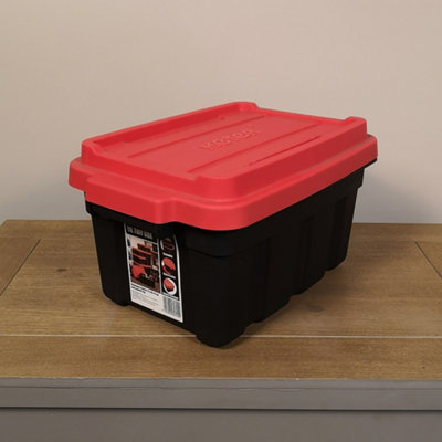 11L Black and Red Small Tuff Stackable Storage Box with Lid and Carry ...