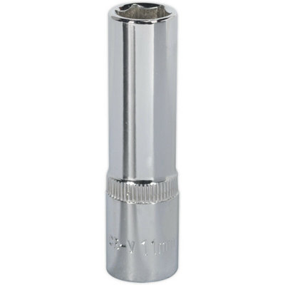 11mm Forged Steel DEEP Drive Socket - 3/8" Square Drive Polished Chrome ...