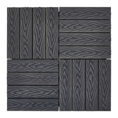 11pcs Wood Grain Interlocking Decking Tiles Wooden Floor Tiles 30cm x 30cm
