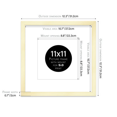 11X11" GOLD PICTURE FRAME - 11X11" SQUARE FRAME WITH 9X9" MOUNT FOR ...