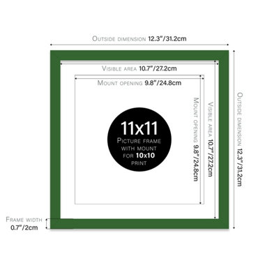 11x11" Green Picture Frame - 11x11" Square Frame with 10x10" Mount for ...