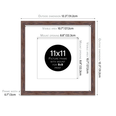 11x11" Walnut Picture Frame - 11x11" Square Frame with 9x9" Mount for ...