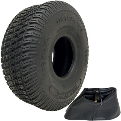 11x4.00-4 Lawnmower Grass Tyre & Tube Multi Turf 4ply Wanda P332 Pattern 150kgs