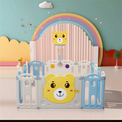 12+2 Pieces Baby Playpen, Children's Playground with Bear Cartoon ...