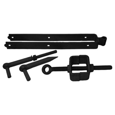 12" 300mm Adjustable Double Strap Field Gate Hinge Set BLACK Heavy Duty