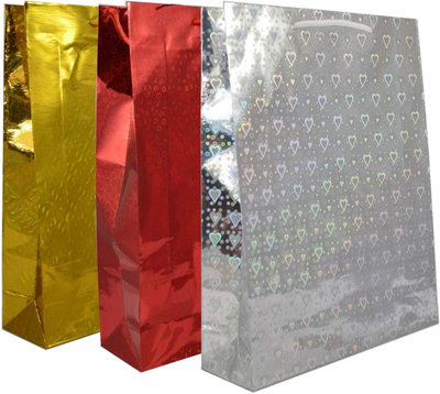 12 Assorted Colours Holographic Gift Bags Small Size Christmas Birthday ...