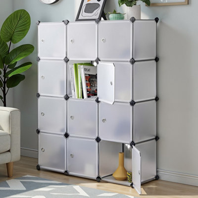 12 Cube Storage Unit, Modular Plastic Storage Shelf with Doors for ...