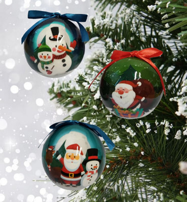 12 Cute Christmas Bauble Set Boxed Baubles Fun Santa and Friends ...