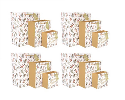 12 Eco Christmas Gift Bags Red Berry Traditional Design Recyclable Xmas ...