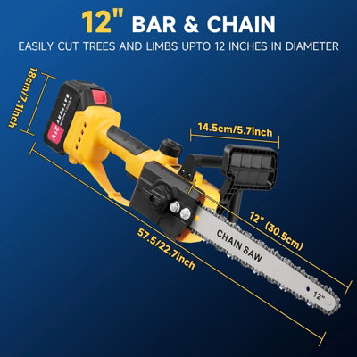 12 inch Cordless Chainsaw,Electric Handheld Wood Cutter +2Battery For ...