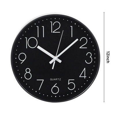 12 Inch Minimalist Wall Clock with Arabic Numerals Black