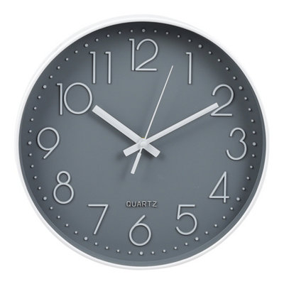 12 Inch Minimalist Wall Clock with Arabic Numerals Grey