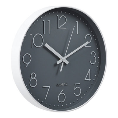 12 Inch Minimalist Wall Clock with Arabic Numerals Grey