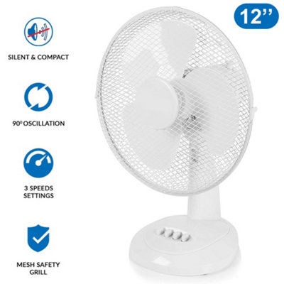 12 Inch Oscillating Desk Fan - Quiet, 3 Speed, Portable Room Cooling Fan