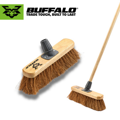 12" Indoor Soft Coco Durable Sweeper Broom with Unbreakable Bracket ...