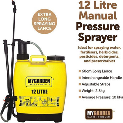 12 Litre Knapsack Pressure Sprayer Water Spray Bottle Backpack Weed ...