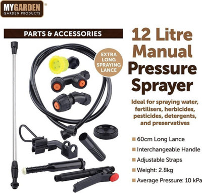 12 Litre Knapsack Pressure Sprayer Water Spray Bottle Backpack Weed ...