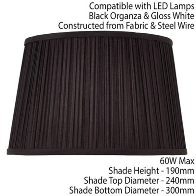 12" Luxury Round Tapered Lamp Shade Black Pleated Organza Modern ...