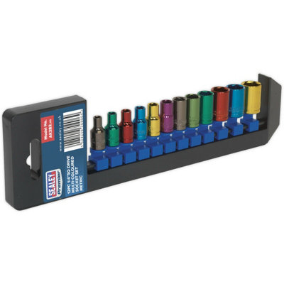 12 PACK Multi Colour Socket Set 1/4" Metric Square Drive - 6 Pt ...