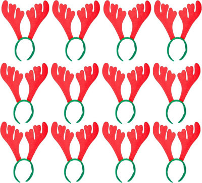 12 Pack Reindeer Antler Headbands Red Christmas Fancy Dress Accessories ...
