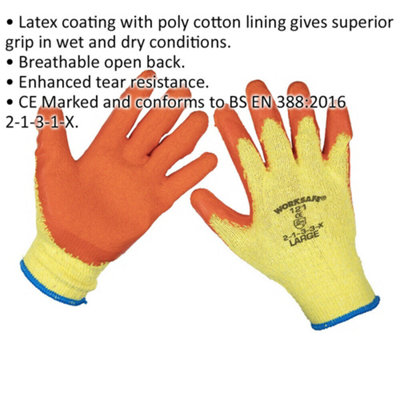 12 PAIRS Knitted Work Gloves with Latex Palm - Large - Improved Grip ...