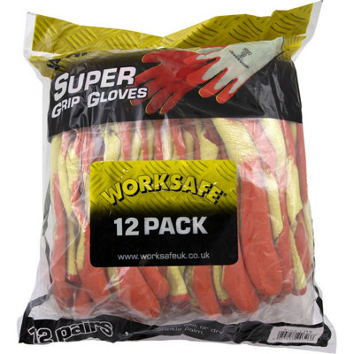 12 PAIRS Knitted Work Gloves with Latex Palm - Large - Improved Grip ...