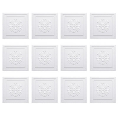 12 Pcs 3D White PVC Decorative Wall Panels Elegant Relief Design 50CM X ...