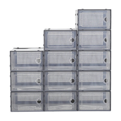 12 Pcs Grey Adjustable Stackable Plastic Shoe Storage Box Organiser ...