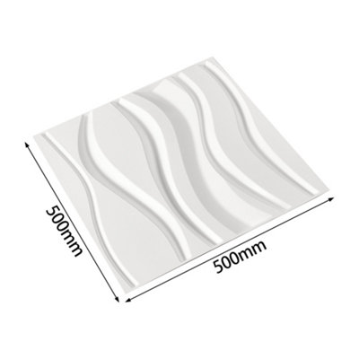 12 Pcs White 3D PVC Wavy Design Decorative Wall Panels Set 500mm x 500mm