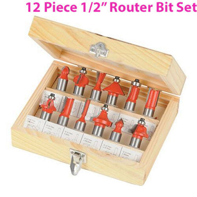 12 Piece 1/2" Inch TCT Router Bit Set Woodwork Cutting Wooden Case ...