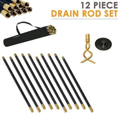 12 Piece 9m Drain Rods Plumbing Rod Set Cleaning Drainage Worm Screw ...