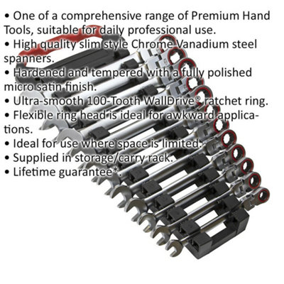 12-Piece Flexible Head Ratchet Spanner Set - Metric 12 Point Moving ...
