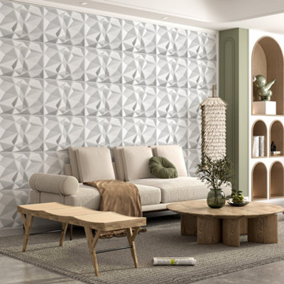 12-Piece Matt White 3D Diamond Wall Panels for Interior Decor, 500mm x ...