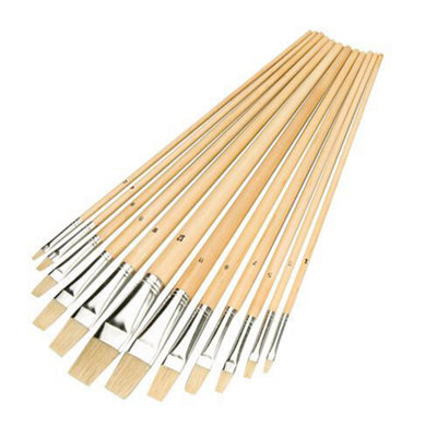 12 Piece Paintbrush Set 1mm 12m Flat Tipped Pure Bristle Brush Artists ...
