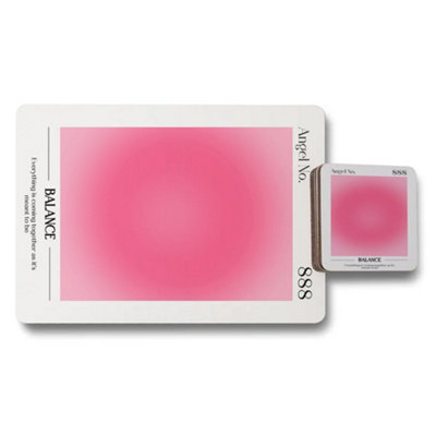 12 Piece Placemats And Coasters Set With Pink Abstract Design And Wood ...