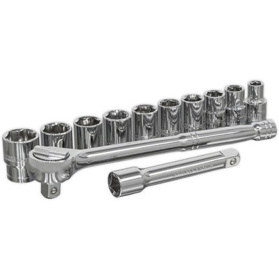 12-Piece Premium Metric Socket and Ratchet Set with Extension Bar