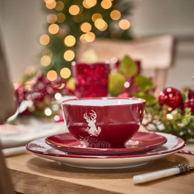 Shop 12 Piece Red Stag Stoneware Christmas Dinner Set