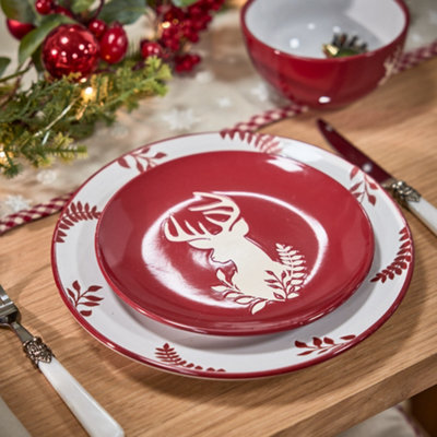 Shop 12 Piece Red Stag Stoneware Christmas Dinner Set