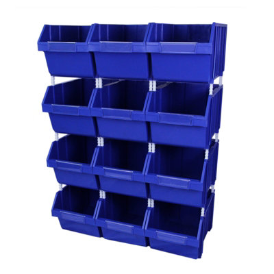 12 Plastic Storage Bins Stacking Boxes Parts Storage Set | DIY at B&Q