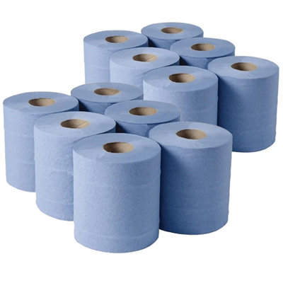 12 Rolls Multipurpose Blue 2ply Embossed Centrefeed Cleaning Rolls