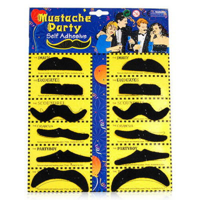 12 Self Adhesive Fake Moustaches Pack Party Fancy Dress Photo Booth ...