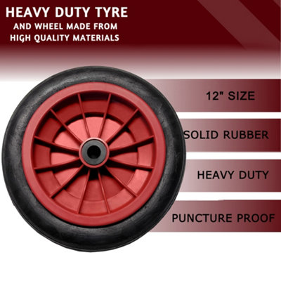 12" Solid Wheel Rubber Tyre Puncture Proof Wheelbarrow Sack Truck Cart ...