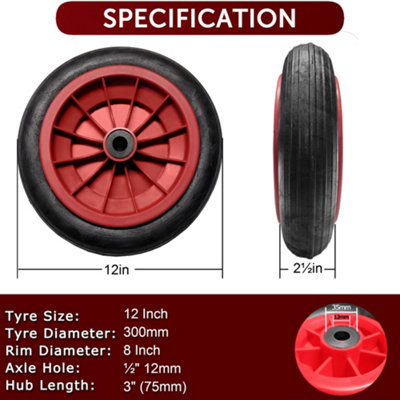 12" Solid Wheel Rubber Tyre Puncture Proof Wheelbarrow Sack Truck Cart Heavy Duty Wheel with ...