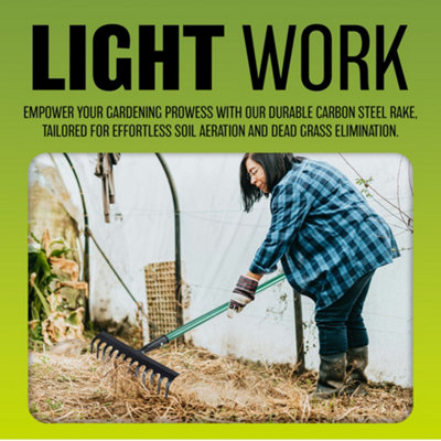 12 Tooth Lawn Rake Shaft Garden Handle Diy Metal Head Carbon Steel ...