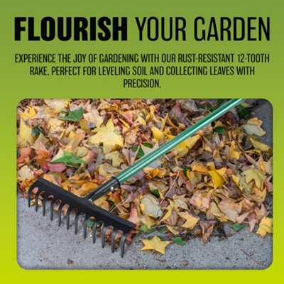 12 Tooth Lawn Rake Shaft Garden Handle Diy Metal Head Carbon Steel ...