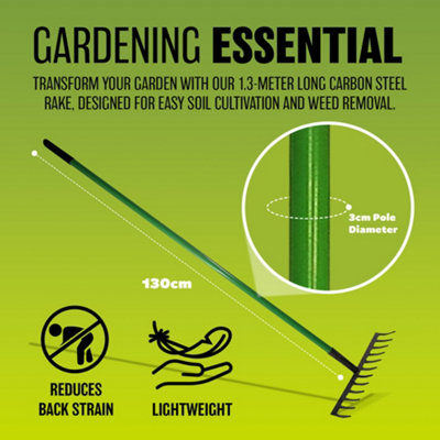 12 Tooth Lawn Rake Shaft Garden Handle Diy Metal Head Carbon Steel ...