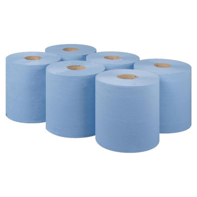 12 x 2ply Highly Absorbent Blue Embossed Centrefeed Rolls Multipurpose ...